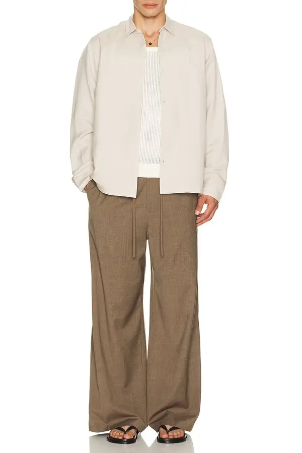 AUTO-REPLY Andrew Long Sleeve Linen Shirt In Cream - Sand
