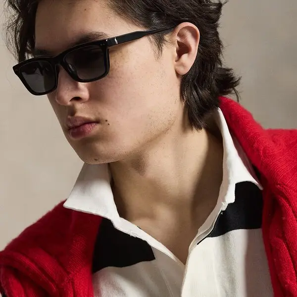 Ralph Lauren Rugby Stripe Square Frame Sunglasses - Shiny Black