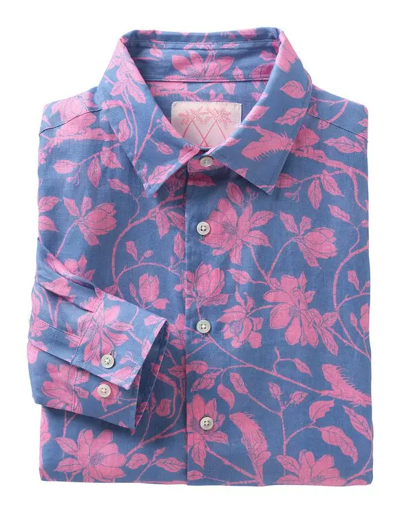 PINK HOUSE Linen Shirt Iguana Blue - Pink