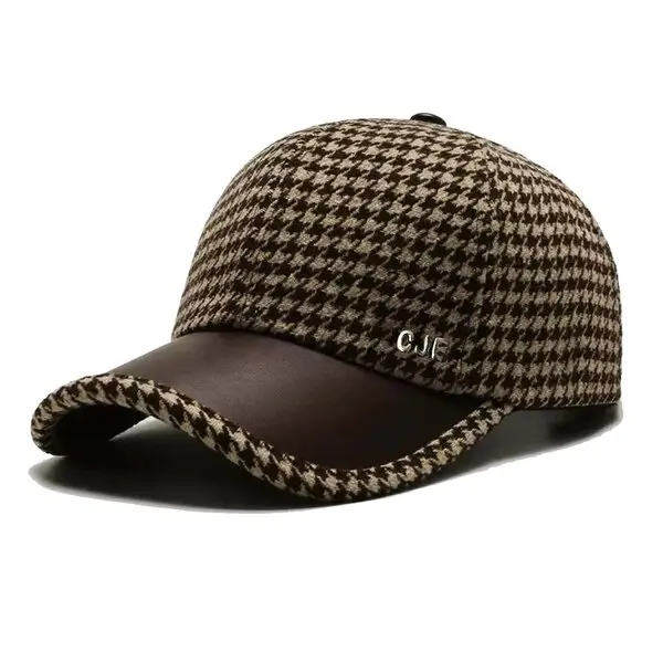 CHANEL JOAN ELKAYAM Embellished Houndstooth Cap - Brown