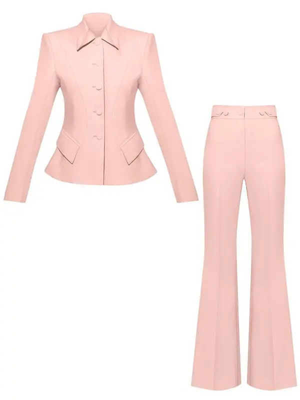 TIA DORRAINE Hourglass Blazer & Flared Trousers Set - Pink