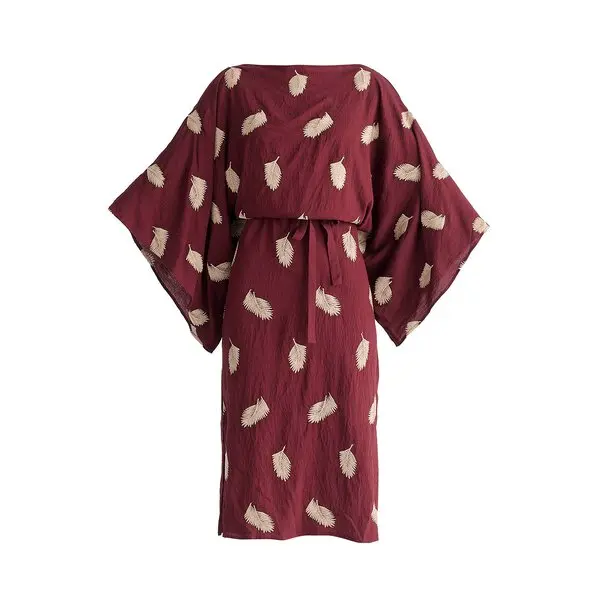 PAISIE Embroidered Kimono Sleeve Midi Dress - Red/gold