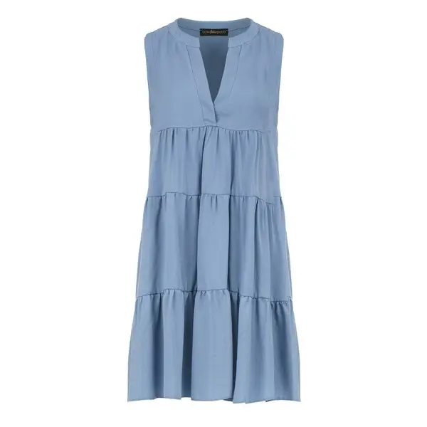 CONQUISTA Sleeveless V-neck A-line Dress - Blue