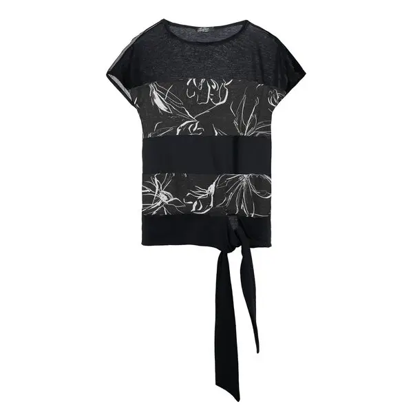 CONQUISTA Sleeveless Abstract Floral Print Top With Ties