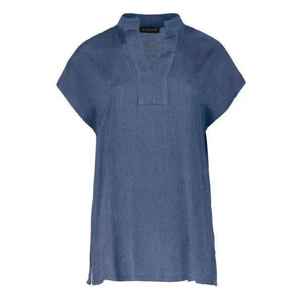 CONQUISTA Sleeveless V-neck Denim Style Top - Blue