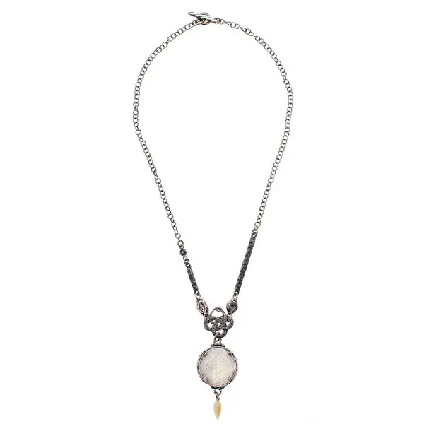GEM KINGDOM Saint Benedict Mother Of Pearl Charm Necklace - White/silver