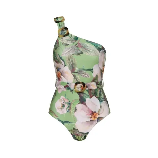 NUR KARAATA Luminous Fleur One-shoulder Swimsuit - Green