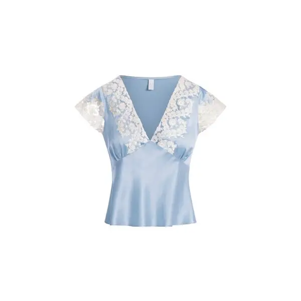 SCARLETT GASQUE Jayne Silk Lace Appliqué Cap Sleeve Top