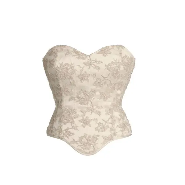 SCARLETT GASQUE Curtain Call Corset With French Lace Embroidery - White