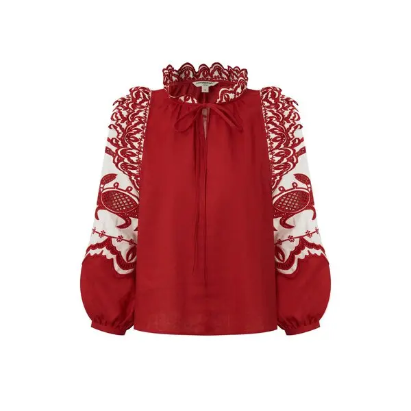 PECANPEPPERPELICAN Crab & Shrimp Embroidered Blouse