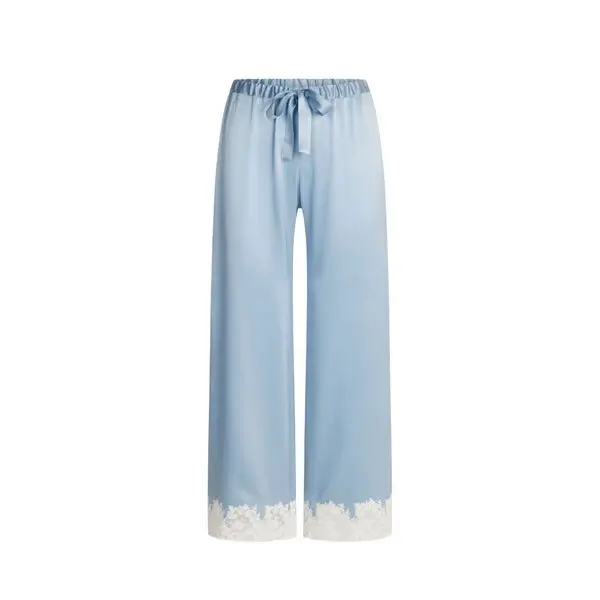 SCARLETT GASQUE Jayne Wide Leg Silk Charmeuse Pants With Lace Trim