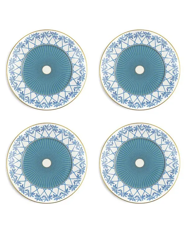 PINK HOUSE Fine Bone China Set Of Four Charger Plates Palms - Blue
