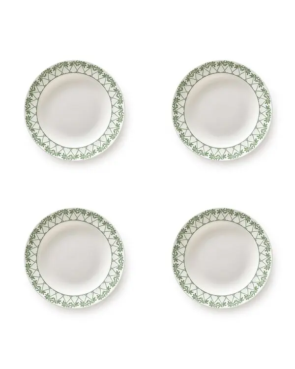 PINK HOUSE Fine Bone China Set Of Four Rimmed Bowls Palms - Green