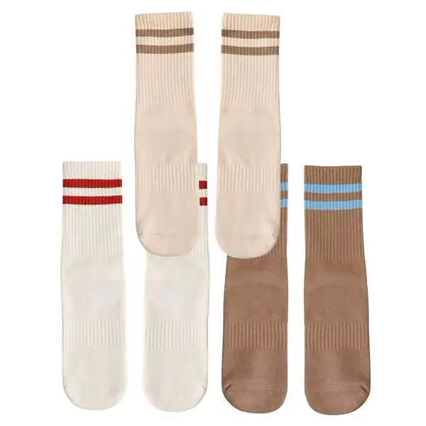 HIGH HEEL JUNGLE BY KATHRYN EISMAN Varsity Grip Socks Three-pack - Beige/blue/brown/red/white