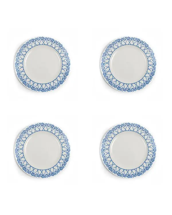 PINK HOUSE Fine Bone China Set Of Four Salad Plates Palms - Blue