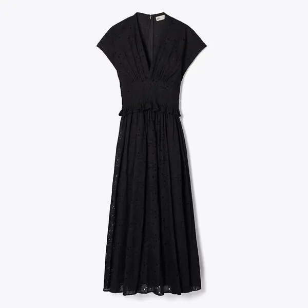 Tory Burch Eyelet Cotton Midi Dress - Black