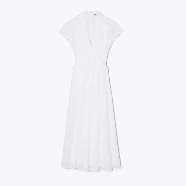 Tory Burch Eyelet Cotton Midi Dress - White