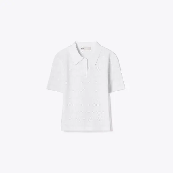Tory Burch Pointelle T Monogram Viscose Polo