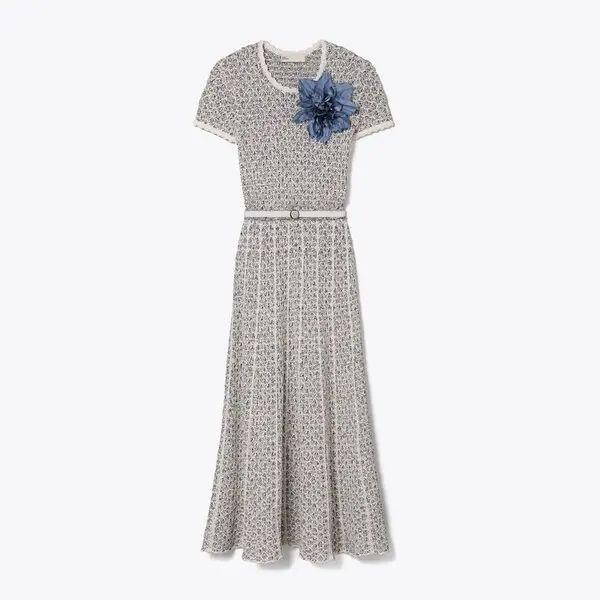 Tory Burch Floral Appliqué Knit Dress