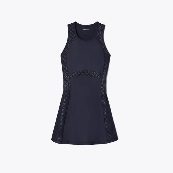 Tory Burch T Monogram Mesh Tank Dress - Medium Navy