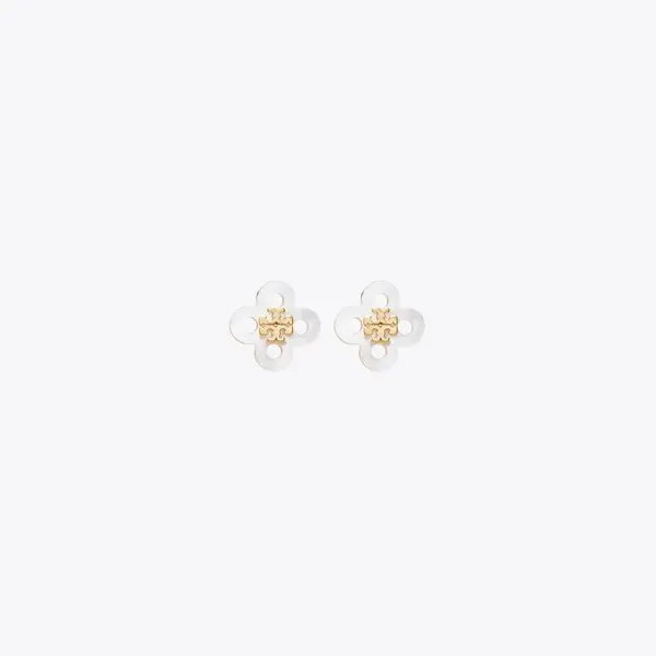 Tory Burch Forget Me Not Clover Stud Earrings - Tory Gold/mother Of Pearl