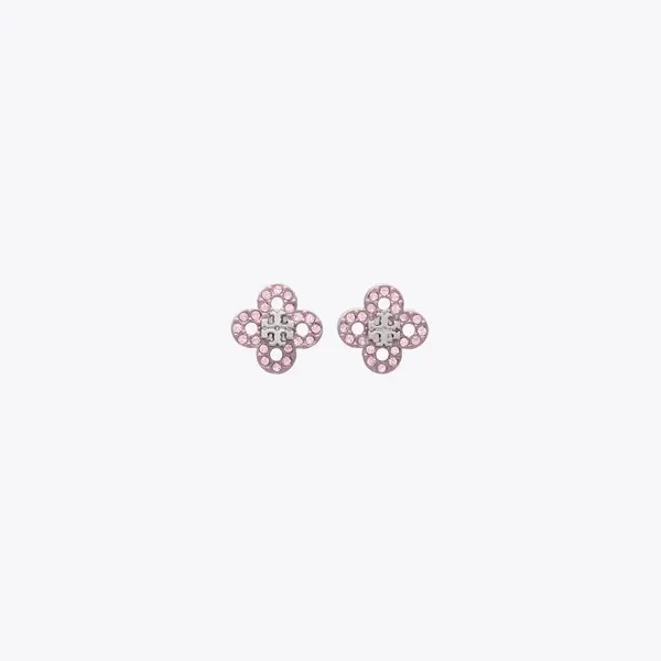 Tory Burch Forget Me Not Clover Stud Earrings - Tory Silver/pink