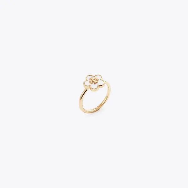 Tory Burch Forget Me Not Ring With Mother-of-pearl And Double T Motif - Tory Gold/mother Of Pearl