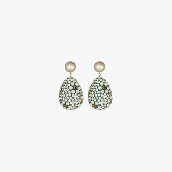 Tory Burch Crystal And Faux Pearl Drop Earrings - Tory Silver/mint