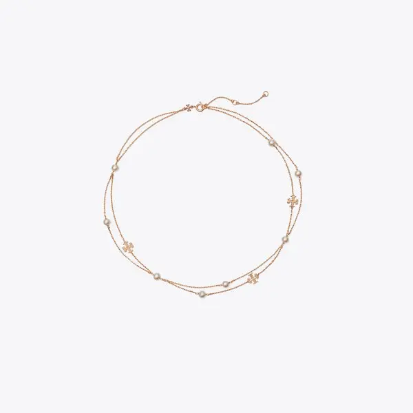 Tory Burch Moondance Layered Pearl Necklace With Double T Charms - Tory Gold/cream