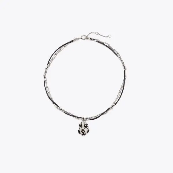 Tory Burch Double-strand Pearl Pendant Necklace - Tory Silver/black