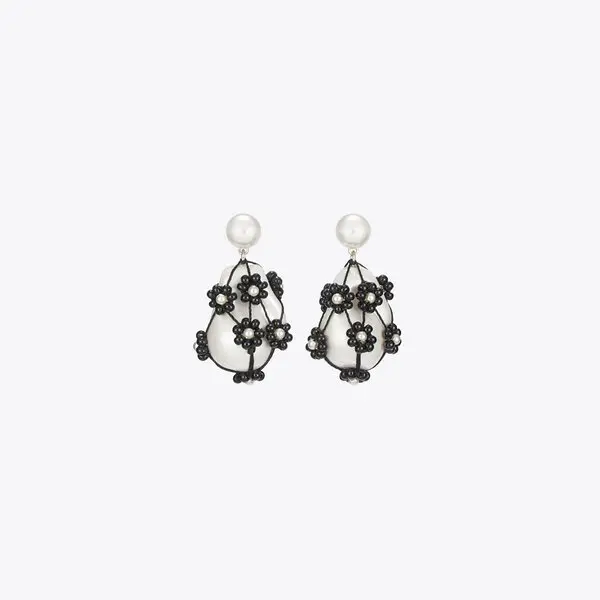 Tory Burch Cultured Baroque Pearl And Seed Bead Drop Earrings - Tory Silver/black