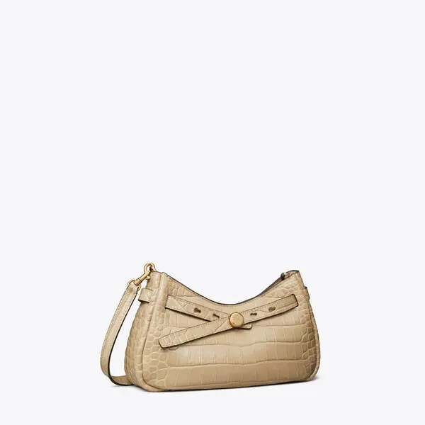 Tory Burch Romy Croc-embossed Zip Top Crossbody Bag - Ginger Leaf