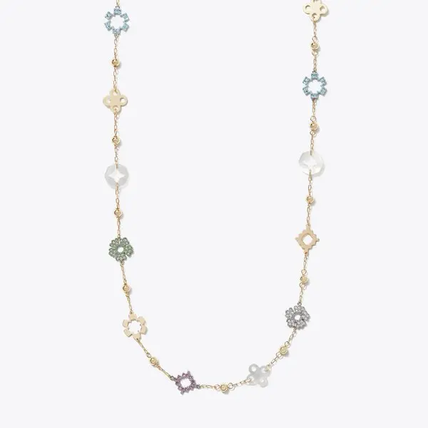 Tory Burch Long Forget Me Not Pavé Necklace - Tory Gold/multi
