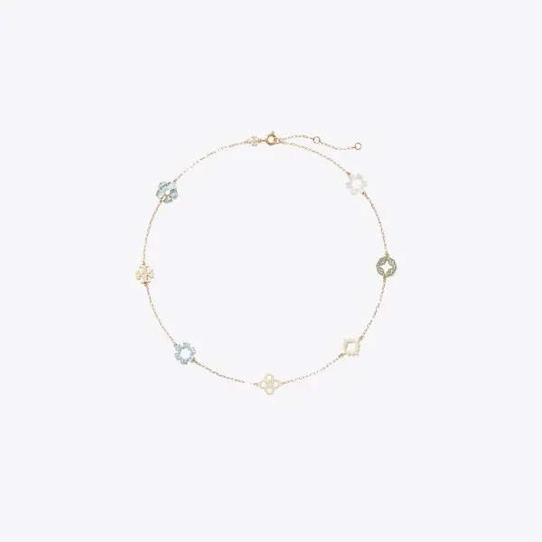 Tory Burch Forget Me Not Pavé Necklace With Mother-of-pearl, Enamel, And Crystal Details - Tory Gold/multi