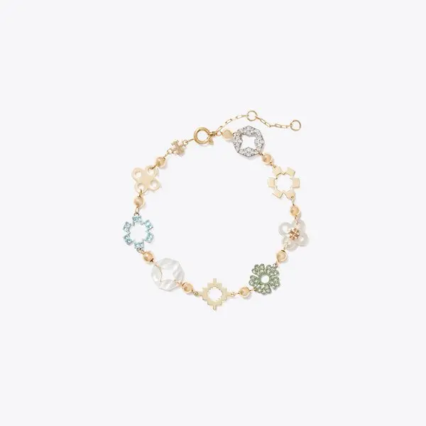 Tory Burch Forget Me Not Pavé Bracelet In Gold-tone Brass With Mother-of-pearl And Enamel - Tory Gold/multi