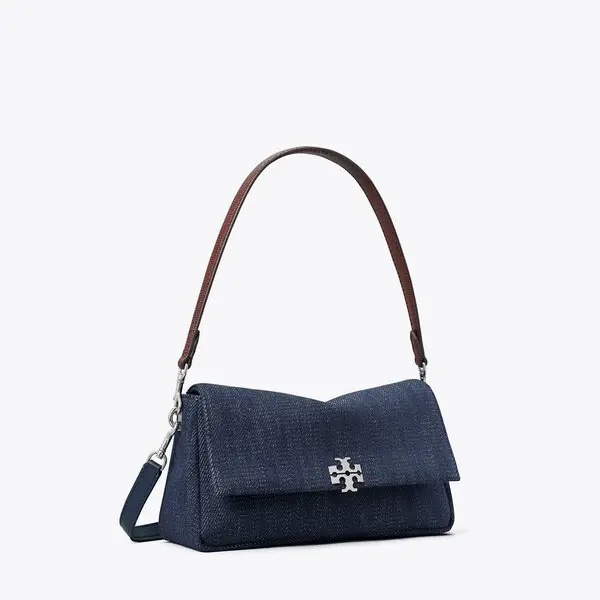 Tory Burch Small Charlie Shoulder Bag In Dark Denim - Midnight