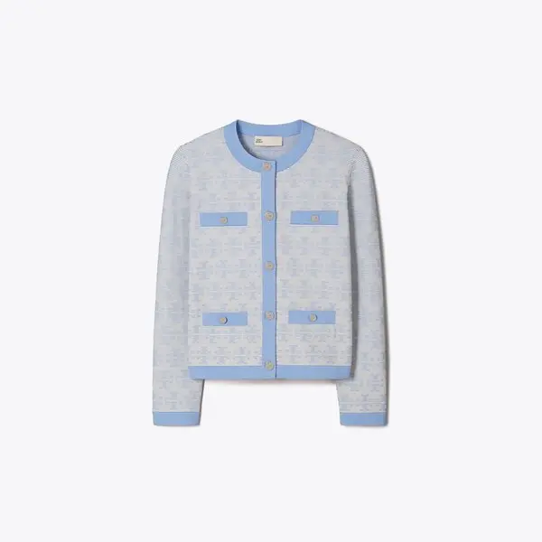 Tory Burch Kendra Viscose Cardigan - Vanilla/blue