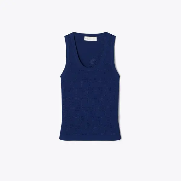 Tory Burch Pointelle Viscose Tank - Ocean