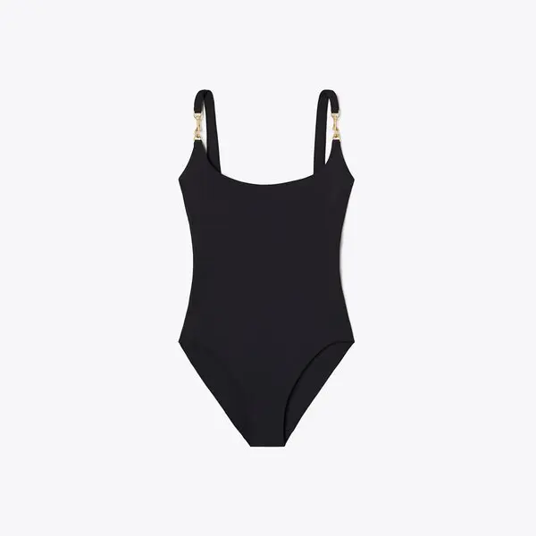 Tory Burch One-piece Swimsuit With Clip Hardware - Black