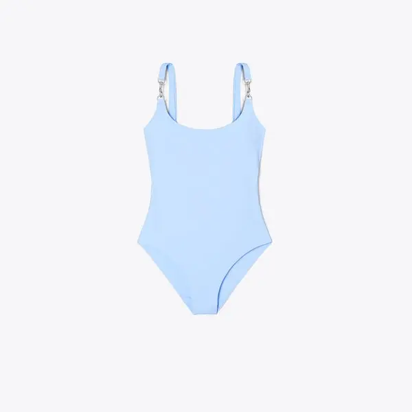 Tory Burch One-piece Swimsuit With Clip Hardware - Washed Sky