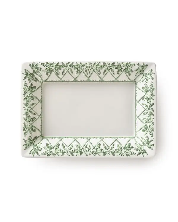 PINK HOUSE Fine Bone China Trinket Tray With Palms Motif - Green