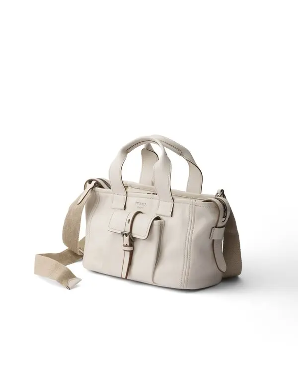 Prada Route Medium Leather Tote Bag - Neutral