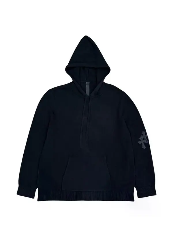 Chrome Hearts Cashmere Hoodie With Leather Cross Patches