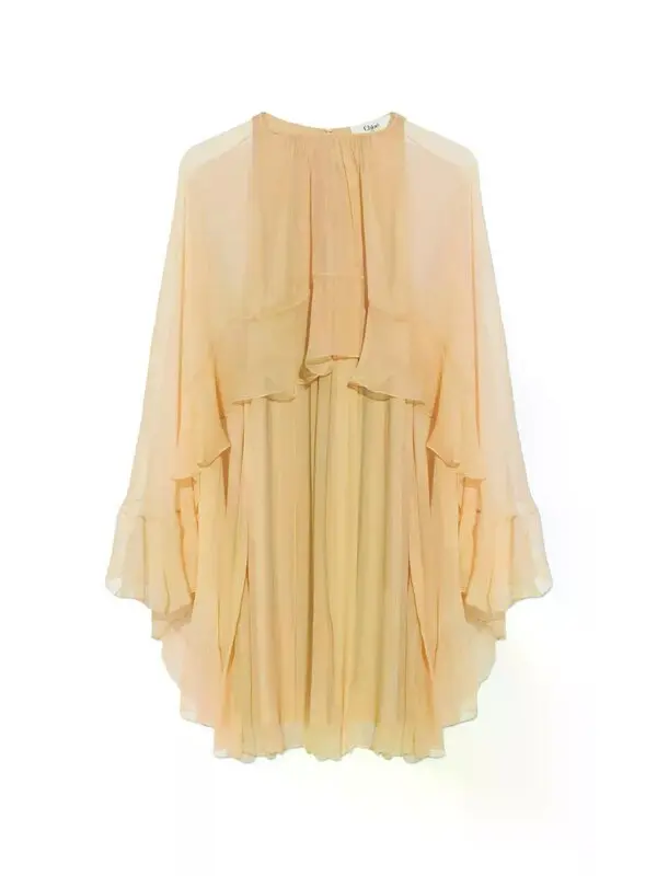 Chloé Beige Silk Ruffled Cape Effect Mini Dress
