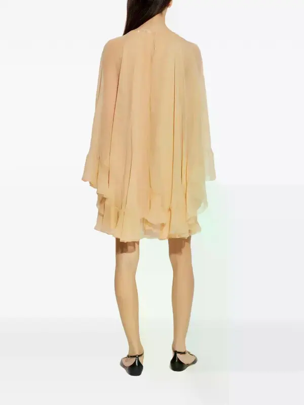 Chloé Beige Silk Ruffled Cape Effect Mini Dress