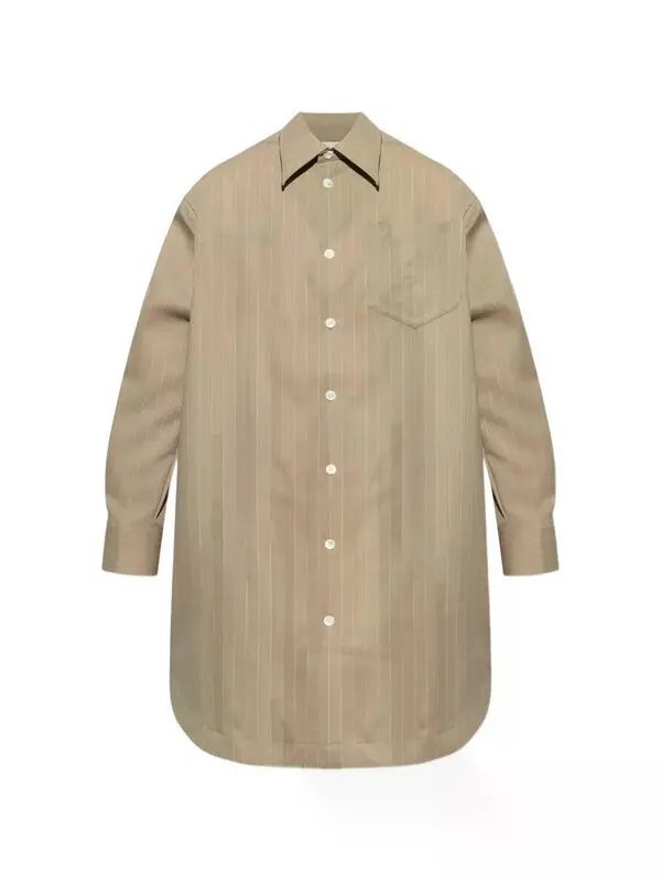 AMI Paris Beige Pinstripe Shirt Dress
