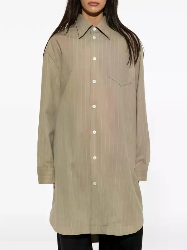 AMI Paris Beige Pinstripe Shirt Dress
