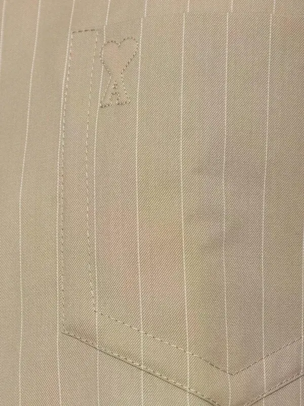 AMI Paris Beige Pinstripe Shirt Dress