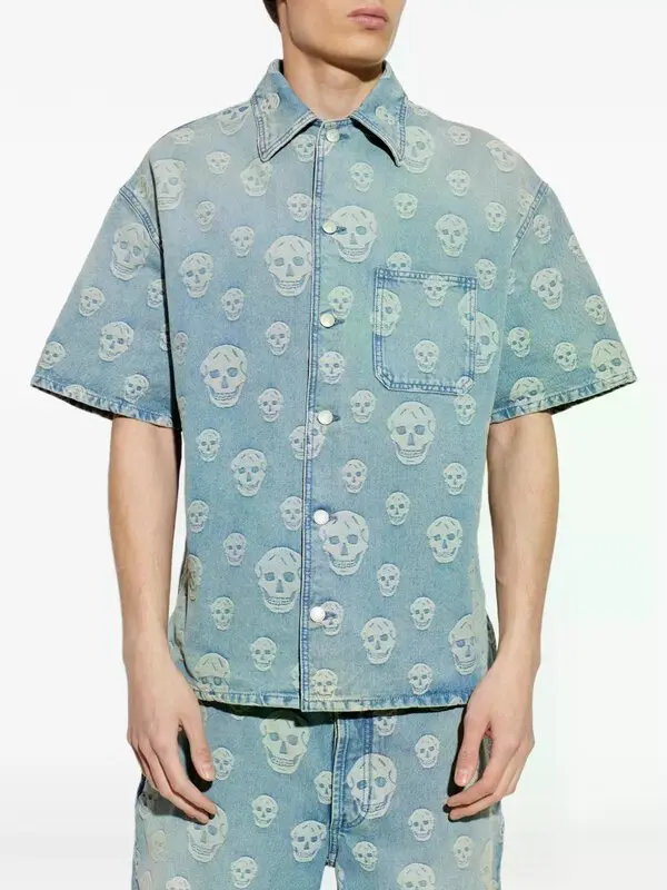 Alexander McQueen Skull-jacquard Short-sleeve Shirt - Blue