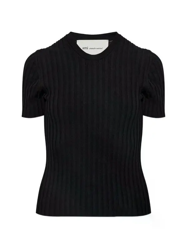 AMI Paris Ribbed Knit Crewneck T-shirt - Black